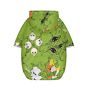 DDFS Halloween Dog Costumes Small Size Dog Hoodies Sweatshirt Print Spider&Ghost Fashion Design Green Doggy Jacket Pup Apparel Keep Warm Winter Dog Clothes Puppy Outfit for Halloween Party