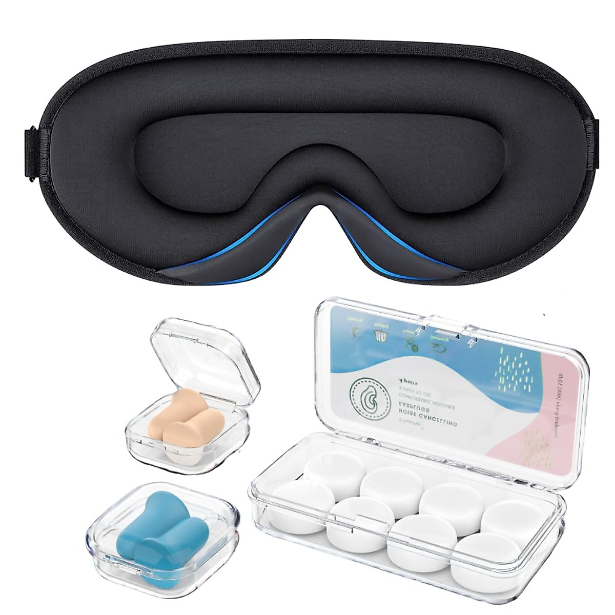 Mavoslg Silicone Earplugs - Ultra Soft Foam Earplugs - Sleep Eye Mask for Men Women, Upgraded 3D Hollowed Design, Value Pack–for Sleeping, Snoring, Travel, Airplanes, Shift Work，32dB Highest NRR