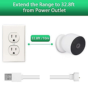 UYODM Power Cable Compatible with Google Nest Cam Outdoor or Indoor, Battery - 32.8 ft/10m Weatherproof Charging Cable Power Your Nest Cam (Battery) Continuously - White