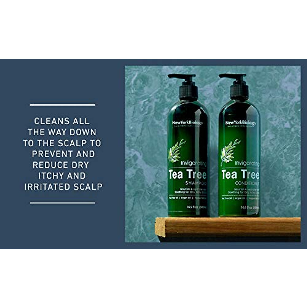 New York Biology Tea Tree Shampoo and Conditioner Set – Deep Cleanser – Relief for Dandruff and Dry Itchy Scalp – Therapeutic Grade - Helps Promote Hair Growth – 16.9 fl Oz