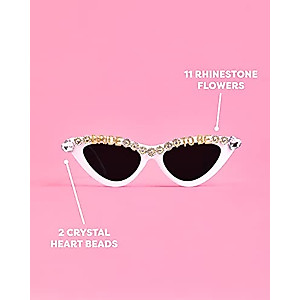 xo, Fetti Bachelorette Party Bride To Be Sunglasses | White Cat Eye Bedazzled Bach Decoration, Bridesmaid Sunnies Favor, Bride to Be Gift + Bridal Shower Supplies