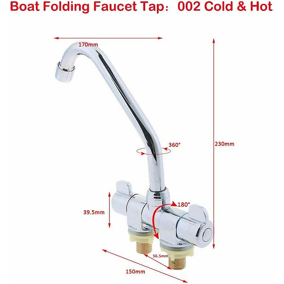 Camper Faucet Folding Faucet RV Water Tap Cold and Hot Water 360 Degree High-end Kitchen Sink Faucet Gooseneck Spout Dual Knob Handles Brass Constructed & Chrome Polished