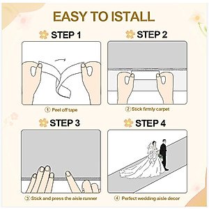 HEALON Wedding Aisle Runner White Aisle Runner Rug with Pull String for Wedding Ceremony and Party 50 x 3 ft Golden