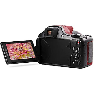 Minolta MN67Z-BK 20MP / 1080p HD Bridge Digital Camera with 67x Optical Zoom Bundle with Lexar Professional 633x 64GB UHS-1 Class 10 SDXC Memory Card and Deco Gear Camera Bag for DSLR (Red)