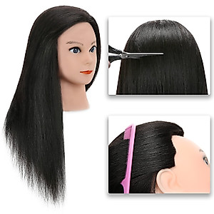 SOPHIRE 100% Real Hair Mannequin Head with Stand, Hairdressers' Practice Training Head and Cosmotology Doll Head for Hairstyling and Braid - Natural Black