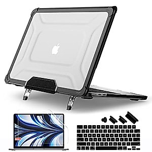 Batianda Case for M3 MacBook Air 13.6 inch 2024 2022 Model A3113/A2681- Full Protection Anti-Collision Design Foldable Stand TPU Bumper with Keyboard Cover Protector - Durable Scratch-Resistant, Black