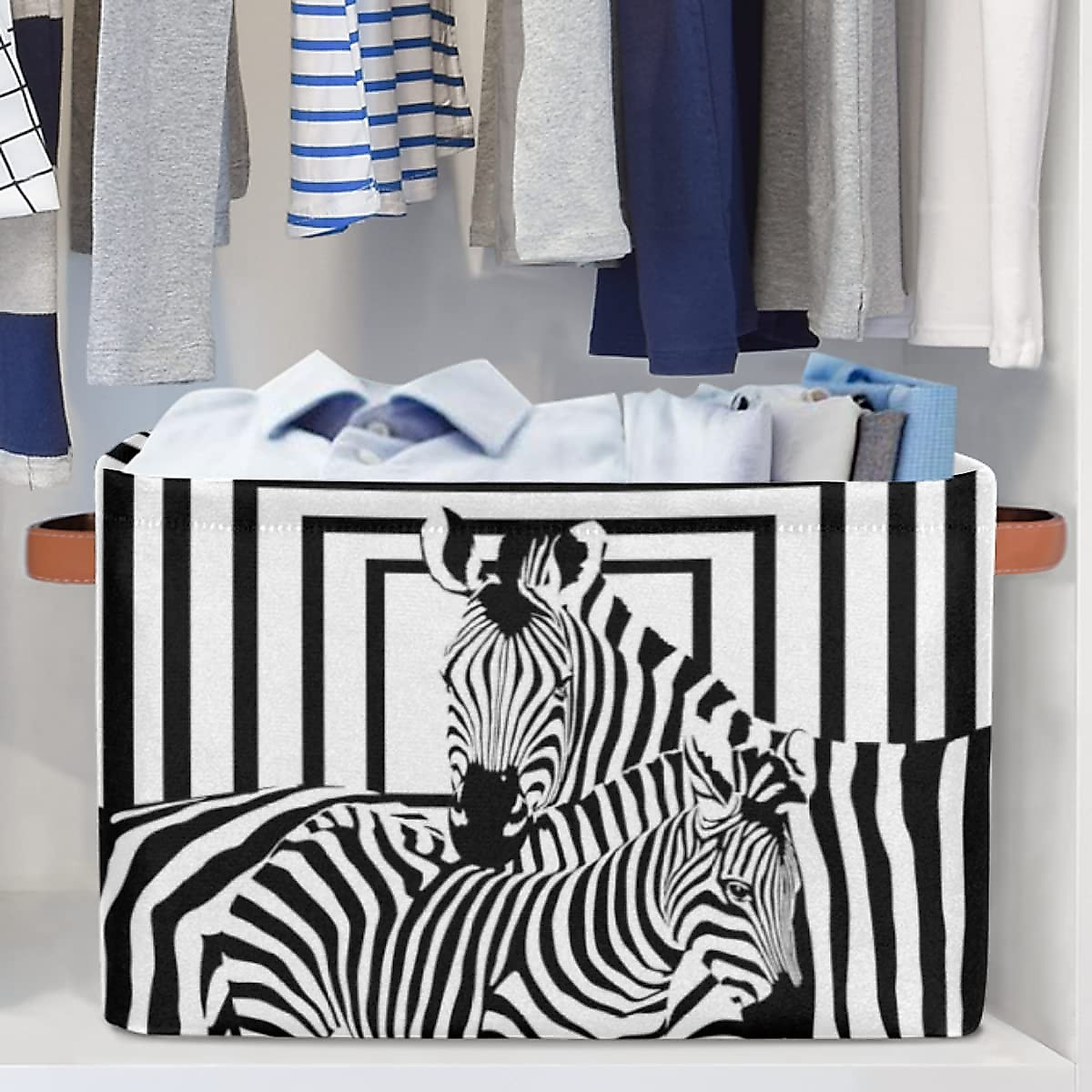 Funky Qiu African Animal Zebra Storage Basket Cube Black White Large Toys Storage Box Bin with Handle Collapsible Closet Shelf Cloth Organizer for Nursery Bedroom,15x11x9.5 in,2 Pack