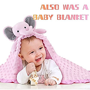 Pro Goleem Large Security Blanket with Stuffed Animal 28.5X28.5 Inch Baby Snuggle Blanket Pink Elephant Lovey Soft Lovie Christmas Baby Girl Gifts for Infant and Toddler