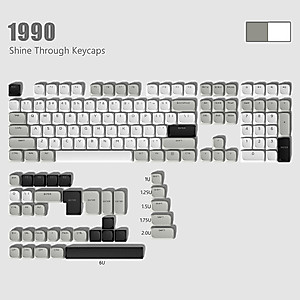 Womier Low Profile Keycaps - Shine Through Keycaps 60 65 75 100 Percent, Keyboard Key caps PBT Full Size for Cherry Gateron MX Switches Mechanical Keyboard, Grey/White