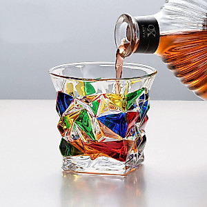 MAGCOLOR Whiskey Glass Set of 2- Lead-Free Crystal Colorful Clear Glacier texture- Premium 10 OZ Scotch Glasses for Drinking Bourbon, Scotch Whisky, Cocktails, Cognac - Fathers Day Gift