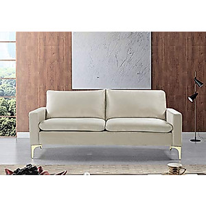 Container Furniture Direct Carrie Ultra Modern Living Room Velvet Upholstered Tufted Sofa, 76.77", Cream