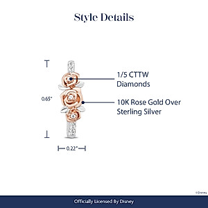 Jewelili Enchanted Disney Fine Jewelry 10K Rose Gold and Sterling Silver Belle Dozen Roses Earring Set With 1/5 Cttw Diamonds