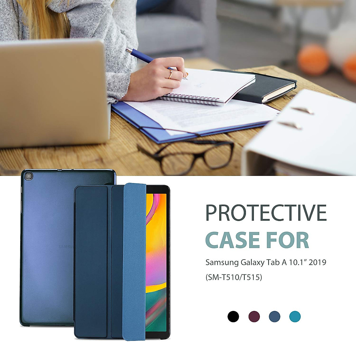 ProCase Slim Case for Galaxy Tab A 10.1 2019 Model T510 T515 T517, Lightweight Stand Case Shell Cover for 10.1 Inch Galaxy Tab A Tablet SM-T510 SM-T515 SM-T517 2019 Release -Navy
