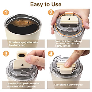 PHILORN Travel Coffee Mug, Coffee Cup-12 OZ Insulated Coffee Mug With Lid, White Stainless Steel Coffee Mug with Double Wall, Thermal Cup for Hot & Cold Drinks…