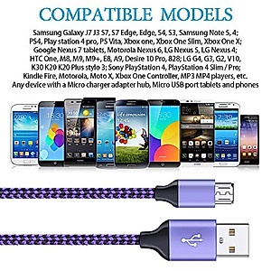 AILKIN Micro USB Cable, 5-Pack 6ft High Speed Nylon Braided Android Charging Cables for Samsung Galaxy J8/J7/S7/S6/Edge/Note5, Sony, Motorola, HTC, LG Android Tablets and More USB to Micro USB Cords