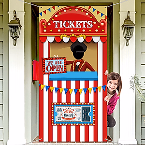 Carnival Circus Theme Party Decorations, Halloween Carnival Photo Door Banner Ticket Booth Backdrop Props, Large Photo Door Banner Door Hanging for Halloween Decorations Carnival Game Supplies