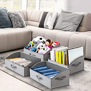 artsdi Set of 4 Large Capacity Storage Bins and Baskets with Handles,Closet Shelf Organizer Bin,Foldable Trapezoid Storage Box for Shelves,Clothes,Toys,Towel,DVD,Book (19.7"x11.4"x8.3",Black)