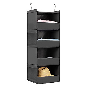 DonYeco 4-Shelf Hanging Closet Organizers and Storage, Collapsible Closet Storage Organizer with 4 Side-Pockets, for RV Wardrobe Camp, Hanging Organizer for Shoes Toys Baby Clothes