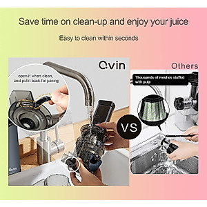 Qvin Compact Slow Masticating Juicer machines 3inch Large Feed Chute, Easy to Clean, BPA Free, 200W Nutritional electrical Cold Press Juicer machine vegetable and fruit,Deluxe Silver-gray