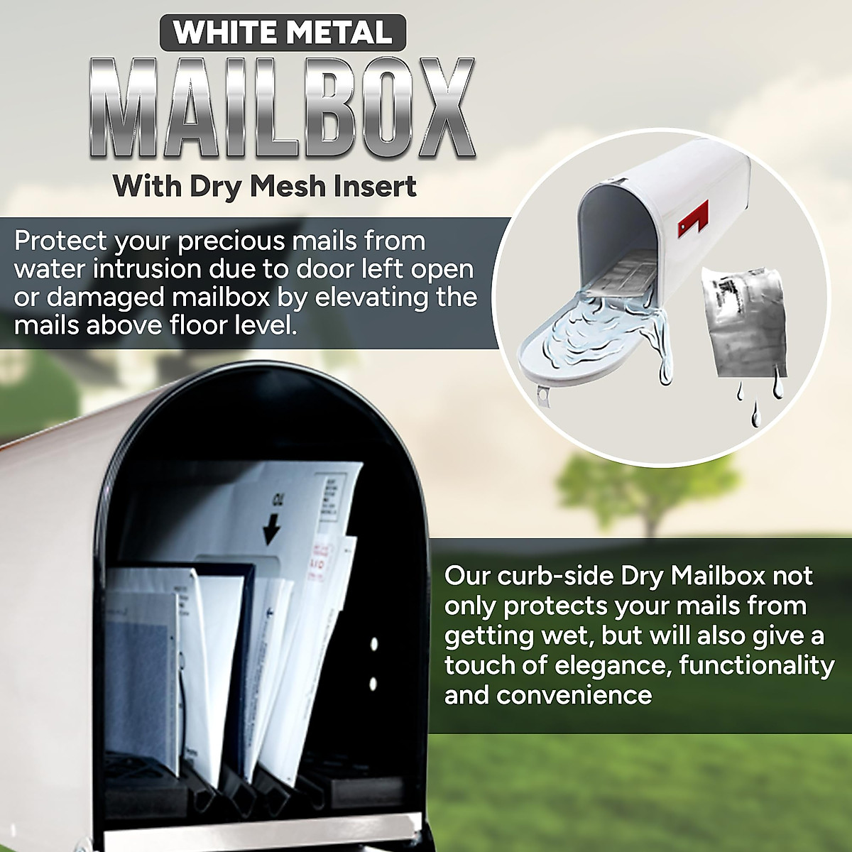 Dry Mailbox – Outdoor Metal Mailbox with Mailbox Insert to Keep Mail Dry | Weatherproof Mailbox for Outside for Secure Deliveries | Standard Outside Mailboxes | US Postal Service Approved - White