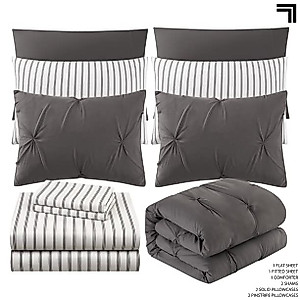 SHARPER IMAGE 9-Piece Grey Down Alternative Pintuck Bed in a Bag Set, Queen