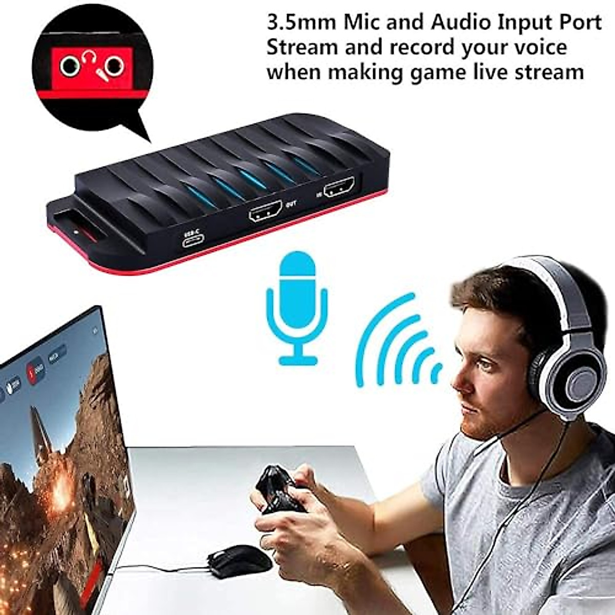 Capture Card, USB3.0/Type-C HDMI Video Game Capture Card,4K 30FPS,HD 1920x1080p 60FPS, with Mic Input and HDMI Passthrough for PS3/ PS4 Xbox Wii u Compatible with Windows, Linux, macOS, OBS Streaming