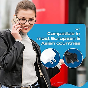 Ceptics European Plug Adapter Type C Power Adaptor, Convert from America Type A USA to EU Europe Asia Italy Plug Outlet Adapters Adaptor (6 Pack) (6PK-AE)