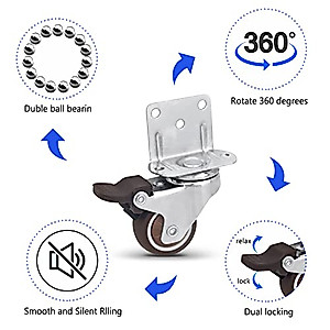 Side Mount Casters Set of 4 with Brake,1.5inch L-Shape TPR Plate Casters,Small Wheels for Furniture Wheels, Baby Bed, Suitcase, Cabinet Wheels, Table Casters, Loading Capacity 200 Lbs (1.5” L-Shape)