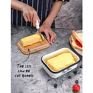 AISBUGUR Large Butter Dish with Lid for Countertop, Metal Butter Keeper with Stainless Steel Multipurpose Butter Knife, Butter Container with Double High-quality Silicone Good Kitchen Gift White