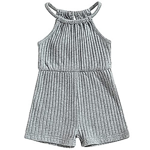 Mubineo Toddler Baby Girl Summer Basic Plain Sleeveless Halter Romper Jumpsuit Overalls Clothes (Grey, 3 Years)