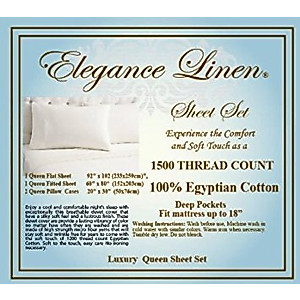 Elegance Linen 1500 Thread Count 3-Line Egyptian Quality Microfiber Luxurious Silky Soft Wrinkle & Fade Resistant 4 pc Sheet Set, Deep Pocket Up to 16" - Queen White