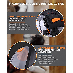 6.7 Amp 800W Jigsaw, ENGiNDOT (800-3000 SPM) Jig Saw with 6 Variable Speed, Laser & LED, 4 Orbital Sets, 6 Blades, 45° Bevel Cutting, Scale Ruler, Dust Blowing for Wood, Metal and Plastic Cutting