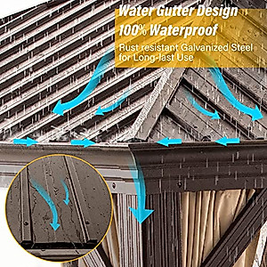 LAUSAINT HOME 10'x12' Permanent Outdoor Gazebo, Heavy Duty Metal Hardtop Double Roof Gazebos with Aluminum Frame & Enclosed Khaki Curtains and Mosquito Nettings for Lawn and Garden