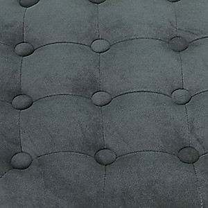 Homepop Home Decor | Upholstered Round Velvet Tufted Foot Rest Ottoman | Ottoman with Storage for Living Room & Bedroom | Decorative Home Furniture, Dark Gray Small