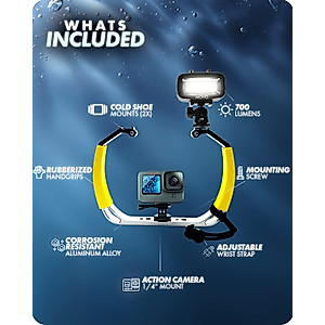 Movo DiveRig2 XL Diving Rig Bundle with Waterproof LED Light - Compatible with GoPro HERO, HERO5, HERO6, HERO7, HERO8, HERO9, HERO10 and Waterproof Action Cam - Scuba Accessories for Underwater Camera