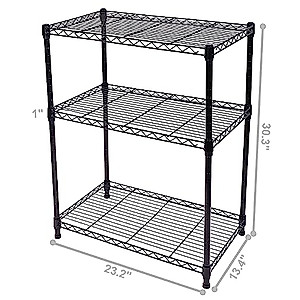 Elevon 3-Shelf Adjustable, Heavy Duty Storage Shelving Unit (350 lbs Loading Capacity per Shelf), Steel Organizer Wire Rack, Black (23.2" L x 13.4" W x 30.3" H)