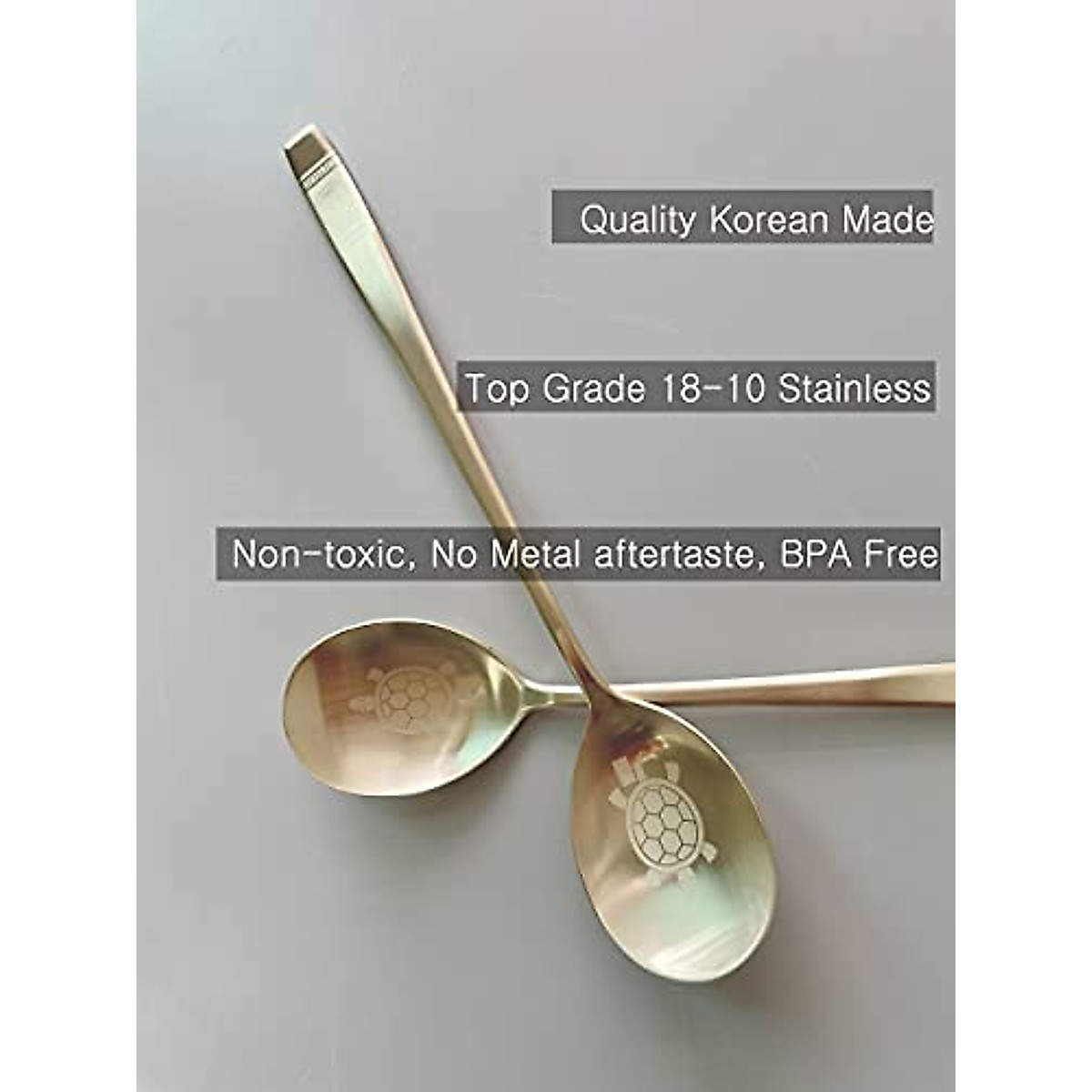 cozymomdeco Korean Made Traditional Pattern Engraved Chopsticks Spoon Set 18-10 Stainless Steel Gold Color 2SET