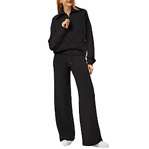 XIEERDUO Loungewear Set Women Fall Fashion 2024 Sweatsuit Set 2 Piece Outfits Black M