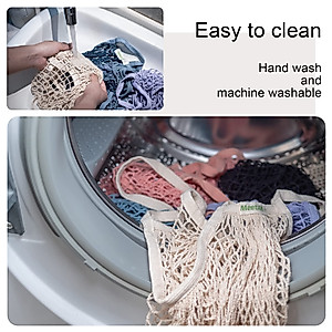 meetall Mesh Grocery Bags, Reusable Tote Bags with Sturdy Handle, Washable, Eco Friendly, Cotton String Net, for Shopping and Storage Fruit Vegetable (5 Pack, One Size, Off White/Pink/Blue/Red/Black)