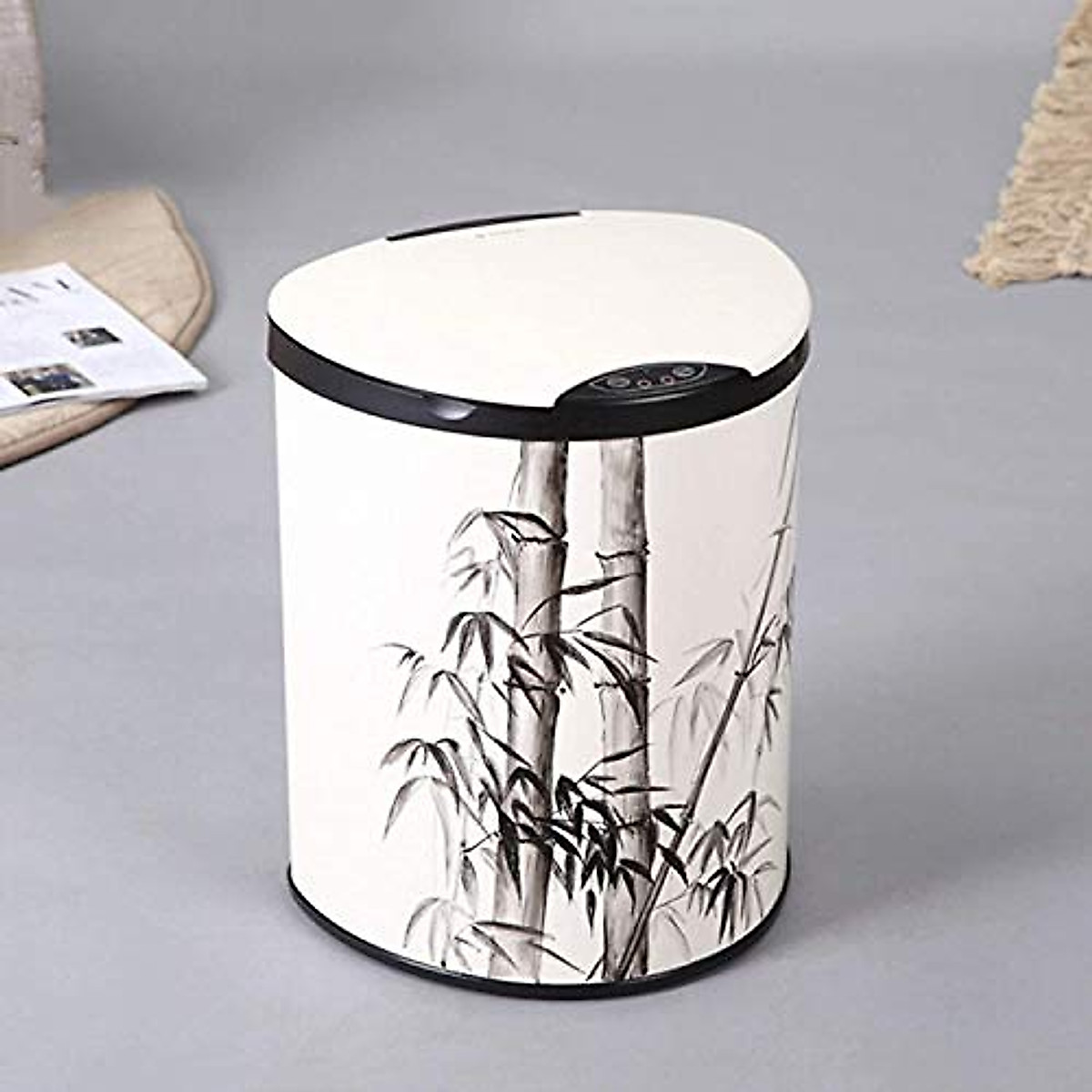 CXDTBH Creative Living Room Bedroom Smart Trash Can 9L Household Trash Can with Lid Metal Automatic Induction Trash Can Round Barrel-Shaped Office Trash Can