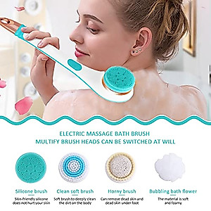 Back Scrubber Shower Exfoliating Electric Back Washer Shower Loofah Silicone Dry Brushing Body Brush Rechargeable Power Men Women Foot Skin Care Exfoliator Bath Brushes for Showering