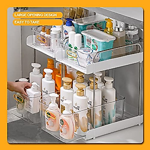 Pull Out Under Sink Organizer 2 Tier Multi Purpose Sink Organizers Storage for Bathroom Kitchen Sink Storage Organizer Sliding Cabinet Organizer,White,L