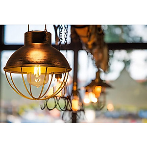 YAKii 8 Pack Solar Lantern Hanging Waterproof Outdoor Metal Solar Lamp with Warm White Light Decorate for Yard Garden Pathway Patio Porch Decor (Gold)