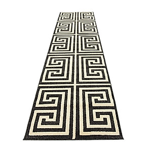 Unique Loom Athens Collection Classic Geometric Modern Border Design Area Rug, 2 ft 7 in x 10 ft, Black/Beige