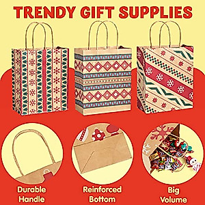 JOYIN 24 Christmas Kraft Gift Bags for Holiday Paper Gift Bags, Christmas Goody Bags, Xmas Gift Bags, Classrooms and Party Favors (9 x 7.3 x 3.3")