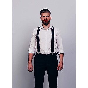 Moulen Men's X-Back 2 Inches Wide Heavy Duty Clips Adjustable Suspenders, Black, Size Large