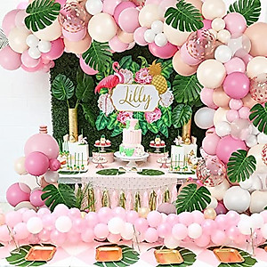 132Pcs Pink Balloons Arch Garland Kit, Blush Peach Pastel Orange Tropical Flamingo Balloons for Girls Wedding Birthday Baby Shower Party Decorations
