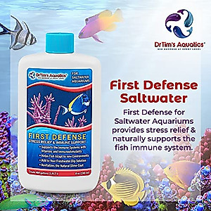 DrTim’s Aquatics First Defense for Saltwater Aquariums – Stress Relief & Immune System Support with Vitamins & Immunostimulants for Fish Tanks 4 oz.