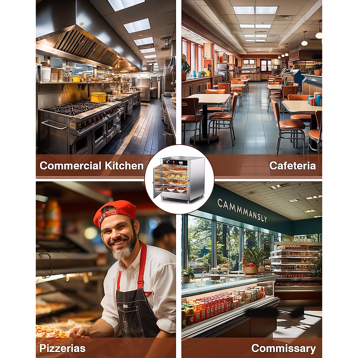 PYY Warming Cabinet 4 Tier 19x19x24 Hot Box Food Warmer for Catering, Countertop Heated Holding Cabinet, Stainless Steel Food Heater Insulated Food Pan Carrier, for Commercial, Kitchen 120V 750W