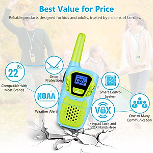 Topsung Walkie Talkies for Kids Adults Long Range Rechargeable 2 Pack, USB Walkie Talkies for Teen Girls Boys Age 3-12, NOAA 2 Way Radio Walkie Talkies for Family Camping Hiking Boating Fishing